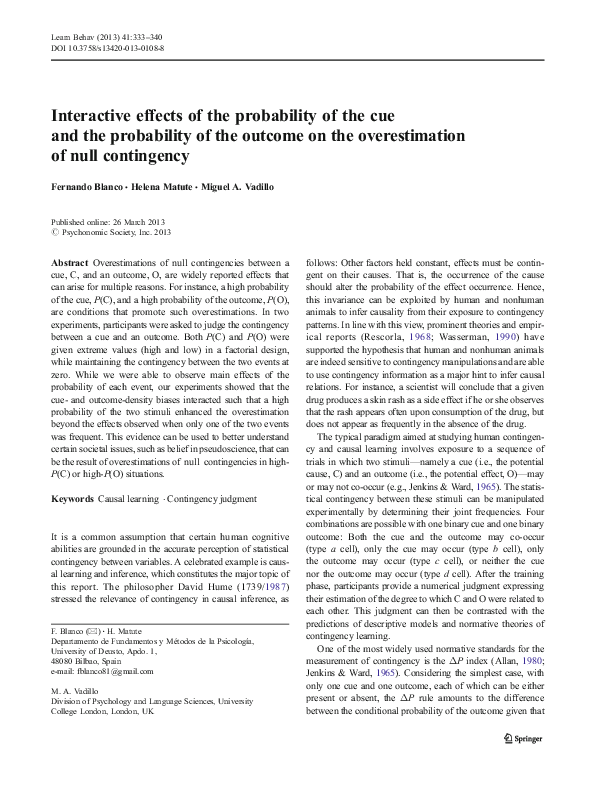 (PDF) Interactive effects of the probability of the cue and the ...