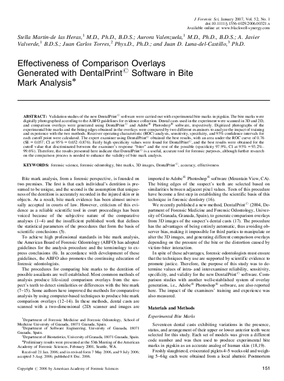 (PDF) Effectiveness of comparison overlays generated with DentalPrint© software in bite mark ...