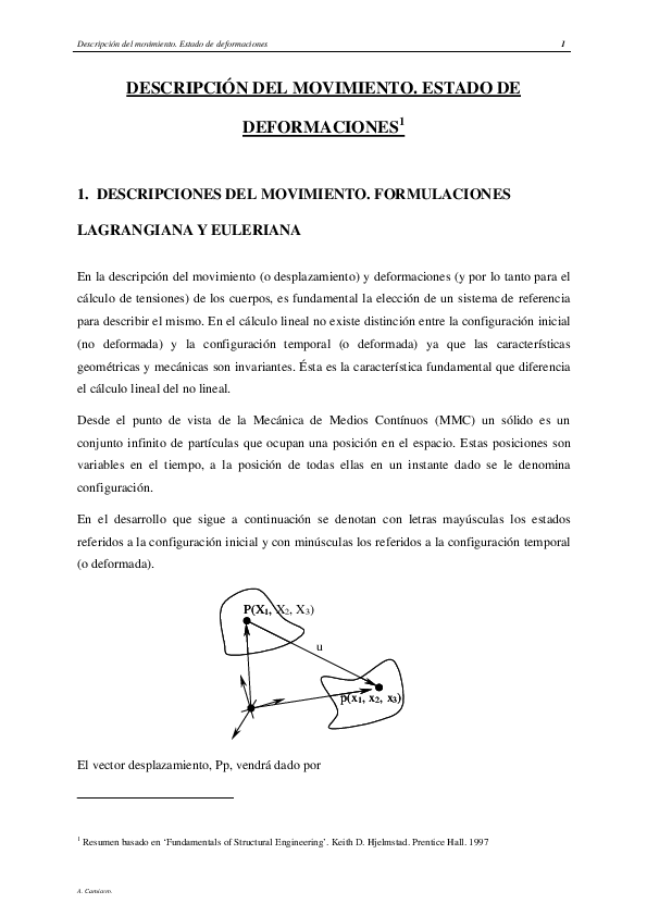 (PDF) Descripción del movimiento. Estado de deformaciones 1
