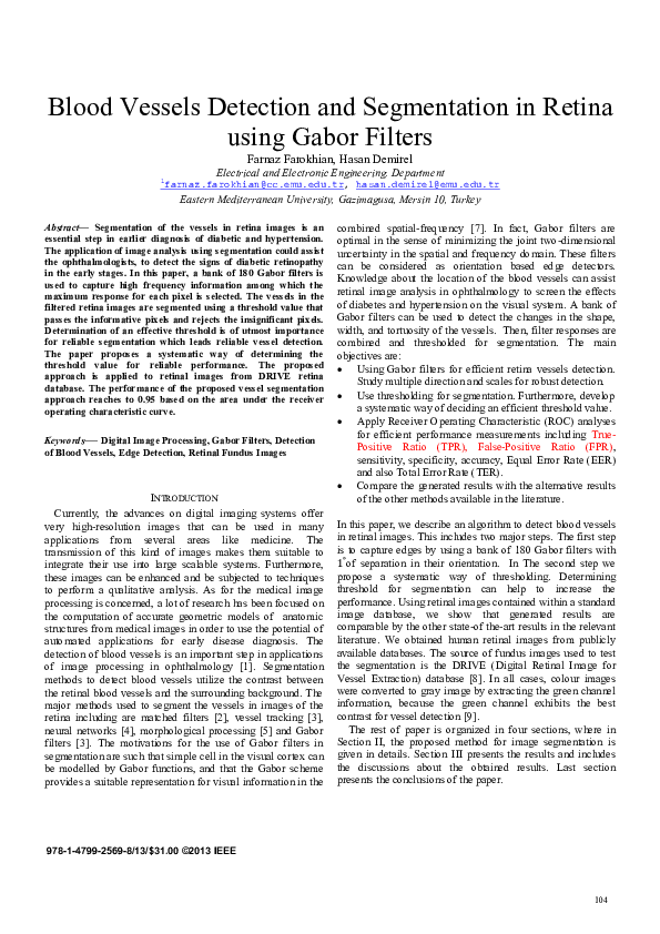(PDF) Blood Vessels Detection and Segmentation in Retina using Gabor Filters