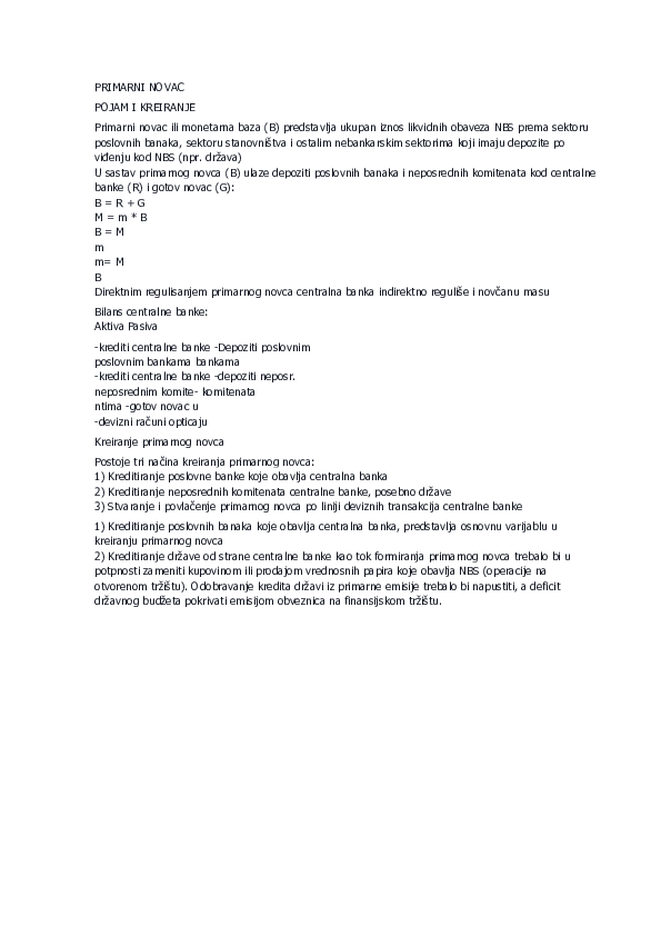 (DOC) PRIMARNI NOVAC POJAM I KREIRANJE Primarni