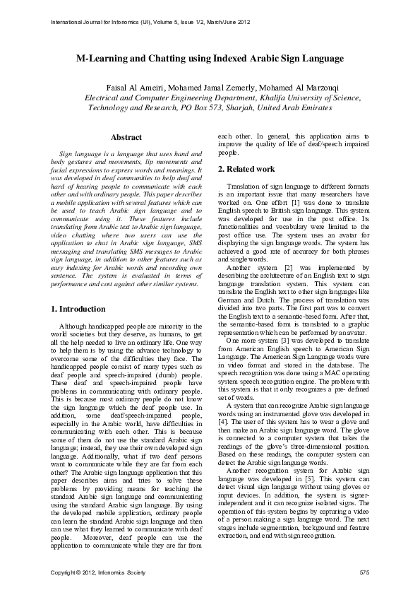 (PDF) M-Learning and Chatting using Indexed Arabic Sign Language