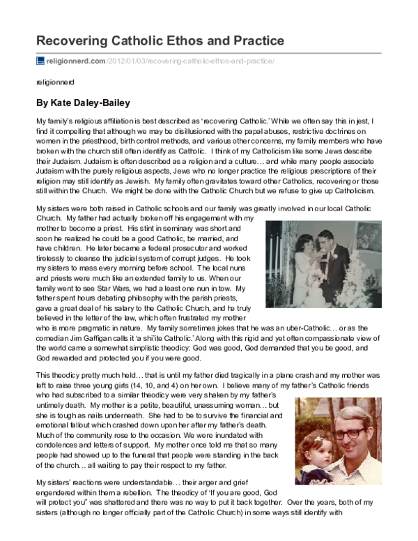 (PDF) Recovering Catholic: Ethos and Practice