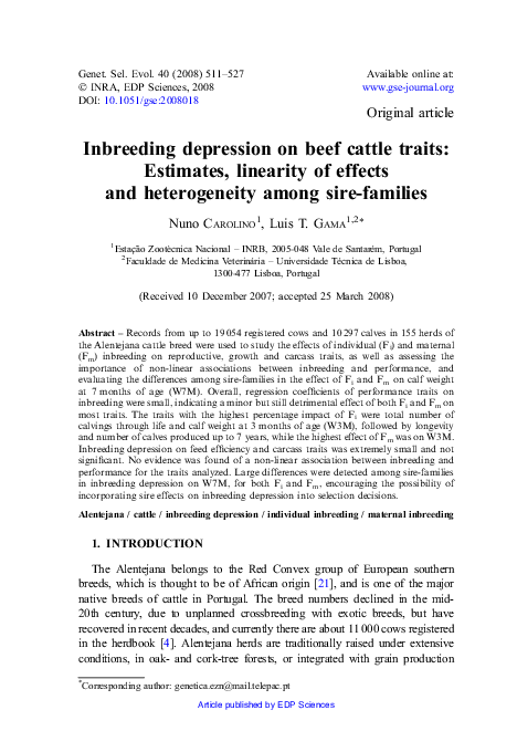 (PDF) Inbreeding depression on beef cattle traits: Estimates, linearity ...