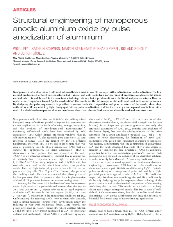 (PDF) Structural engineering of nanoporous anodic aluminium oxide by ...