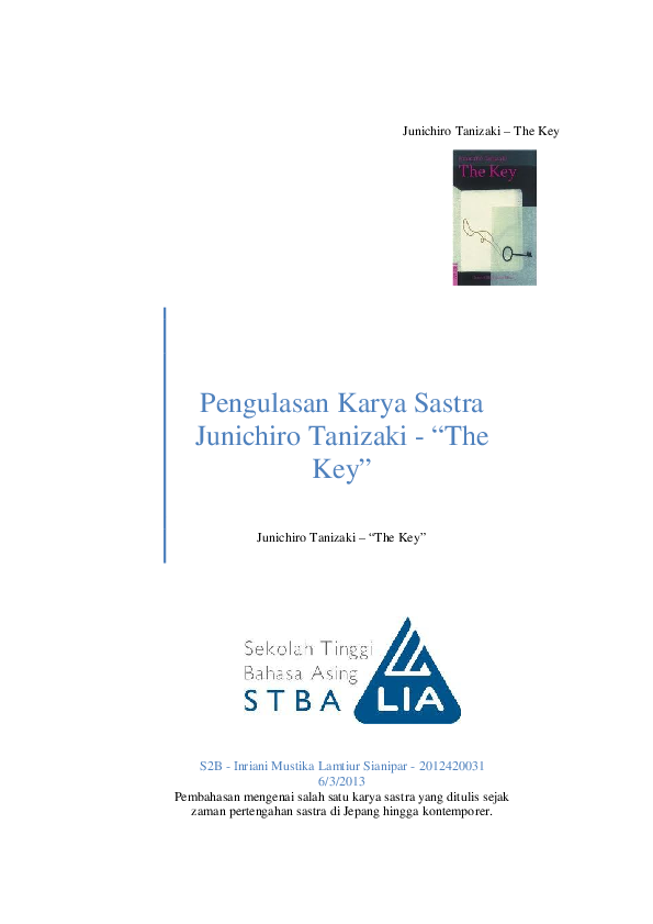 (PDF) Makalah Karya Junichiro Tanizaki "The Key"