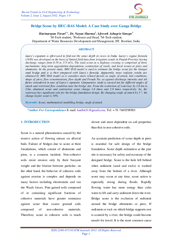 (PDF) Bridge Scour by HEC-RAS Model: A Case Study over Ganga Bridge
