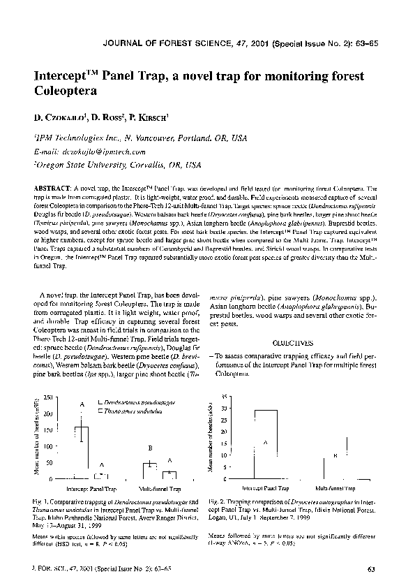 (PDF) Intercept Panel Trap, a novel trap for monitoring forest Coleoptera