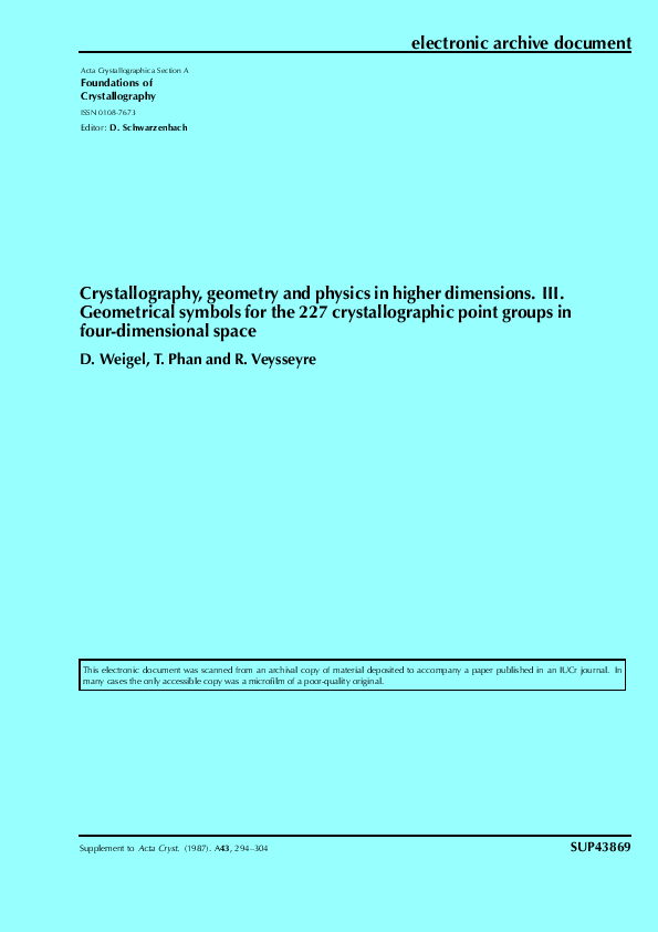 (PDF) Crystallography, geometry and physics in higher dimensions. III ...