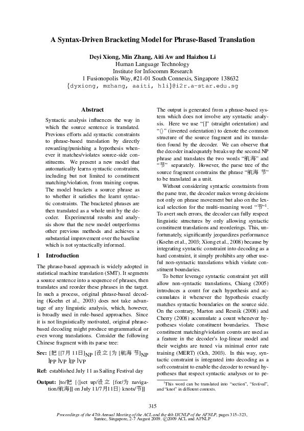 Pdf A Syntax Driven Bracketing Model For Phrase Based Translation