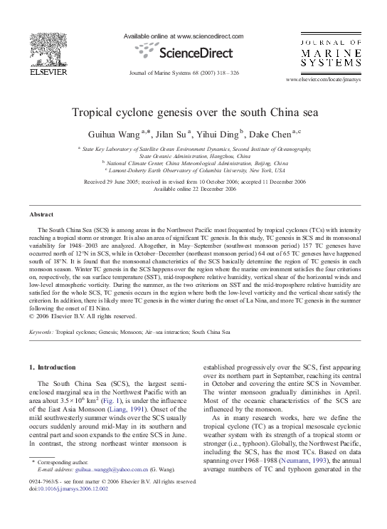(PDF) Tropical cyclone genesis over the south China sea | Jilan Su and ...
