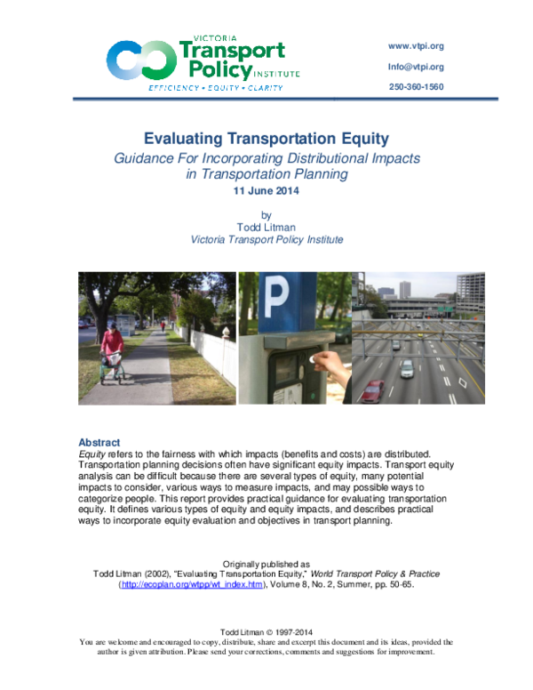 (PDF) Evaluating Transportation Equity Guidance For Incorporating ...