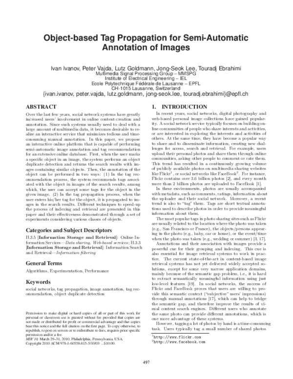 (PDF) Object-based tag propagation for semi-automatic annotation of images
