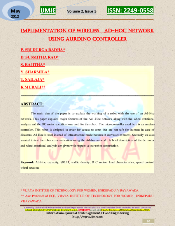 Pdf Implimentation Of Wireless Ad Hoc Network Using Aurdino Controller