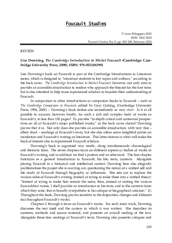 (PDF) Review of Lisa Downing, The Cambridge Introduction to Michel ...