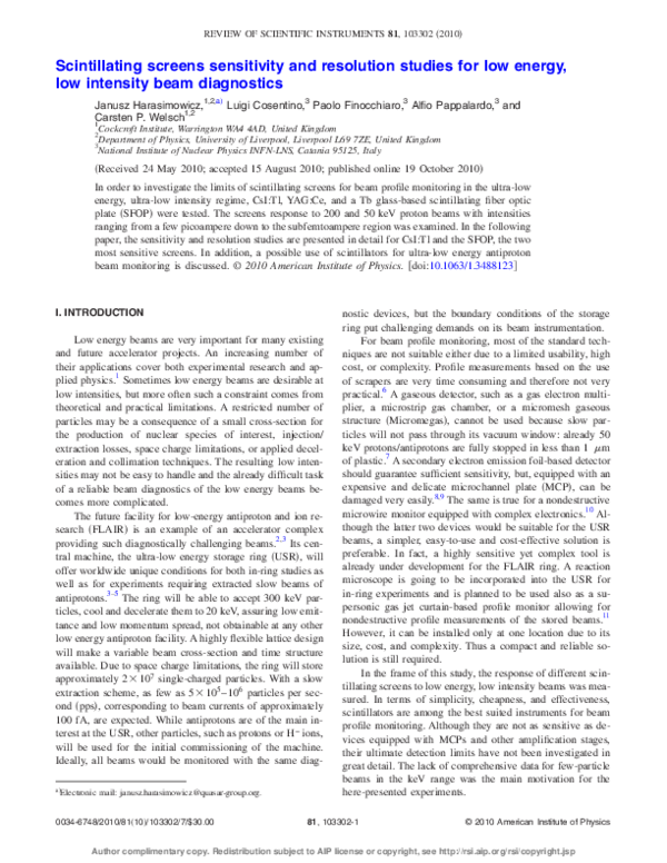 (PDF) Scintillating screens sensitivity and resolution studies for low ...
