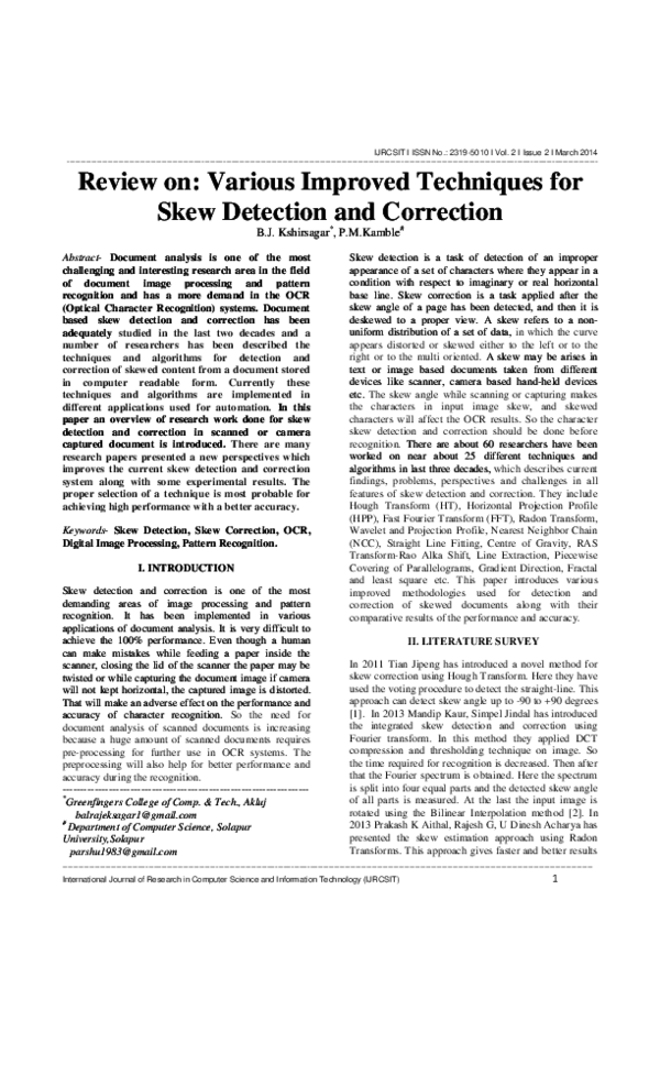 Doc Review On Various Improved Techniques For Skew Detection And