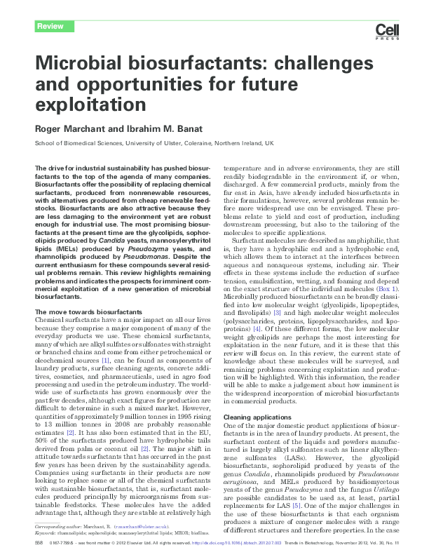 (PDF) Microbial biosurfactants: challenges and opportunities for future exploitation