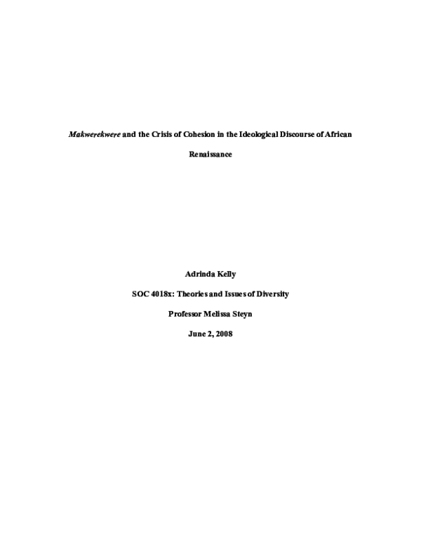 (PDF) Makwerekwere and the Crisis of Cohesion in the Ideological ...