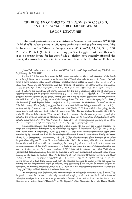 The Blessing-Commission, the Promised Offspring, and the Toledot ...