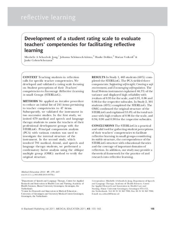 (PDF) Development of a student rating scale to evaluate teachers ...