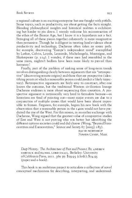 (PDF) Review of Deep History: The Architecture of Past and Present. By ...