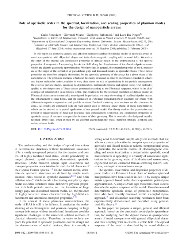 (PDF) Role of aperiodic order in the spectral, localization, and scaling properties of plasmon ...