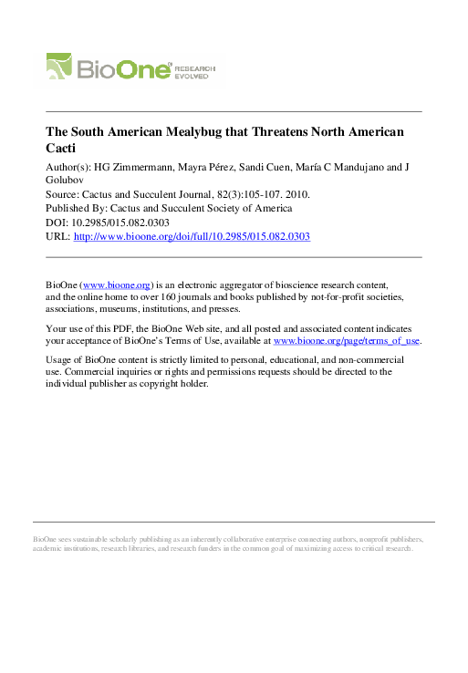 (PDF) The South American Mealybug that Threatens North American Cacti