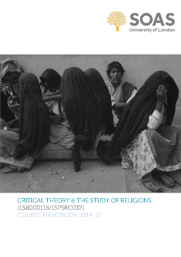 Critical Theory & the Study of Religions Course Handbook 2014-15