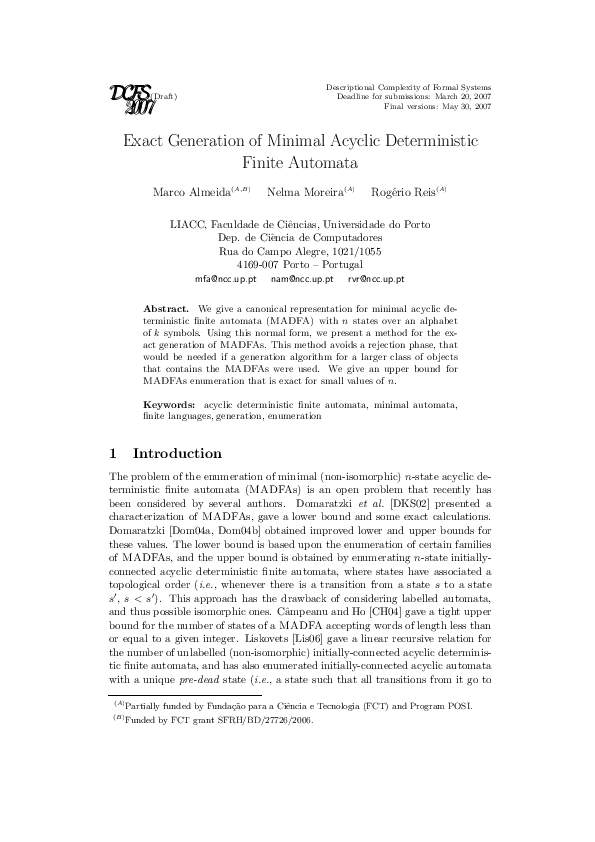 Pdf Exact Generation Of Minimal Acyclic Deterministic Finite Automata