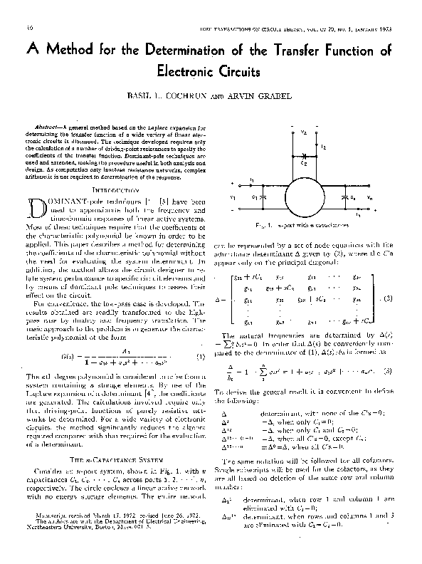 (PDF) IEEE TRANSACTIONS ON CIRCUIT THEORY, VOL. CT-20, NO. 1, JANUARY 1973