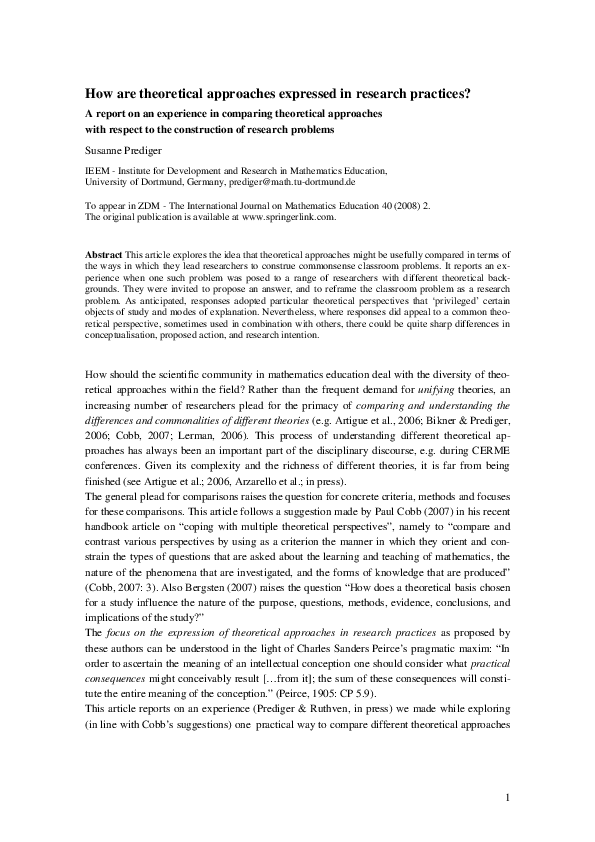 (PDF) A report on an experience in comparing theoretical approaches ...