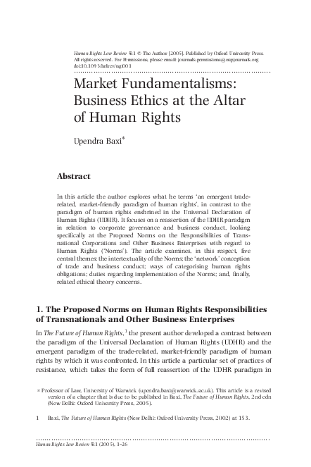 (PDF) Market Fundamentalisms: Business Ethics at the Altar of Human Rights