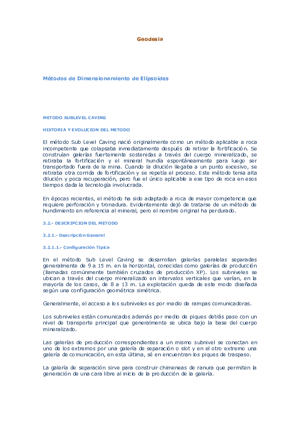 (DOC) Geodesia Métodos de Dimensionamiento de Elipsoides METODO SUBLEVEL CAVING