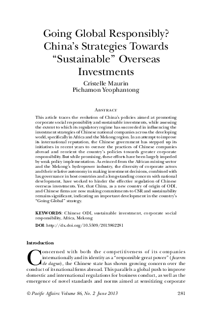 (PDF) Going Global Responsibly? China's Strategies Towards “Sustainable ...