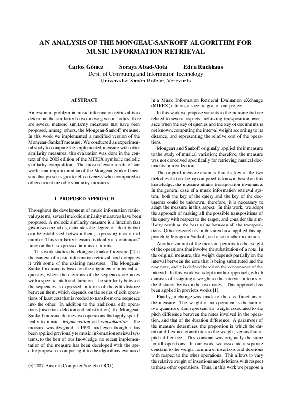 Pdf Improved Mongeau Sankoff Measure For Melody Similarity