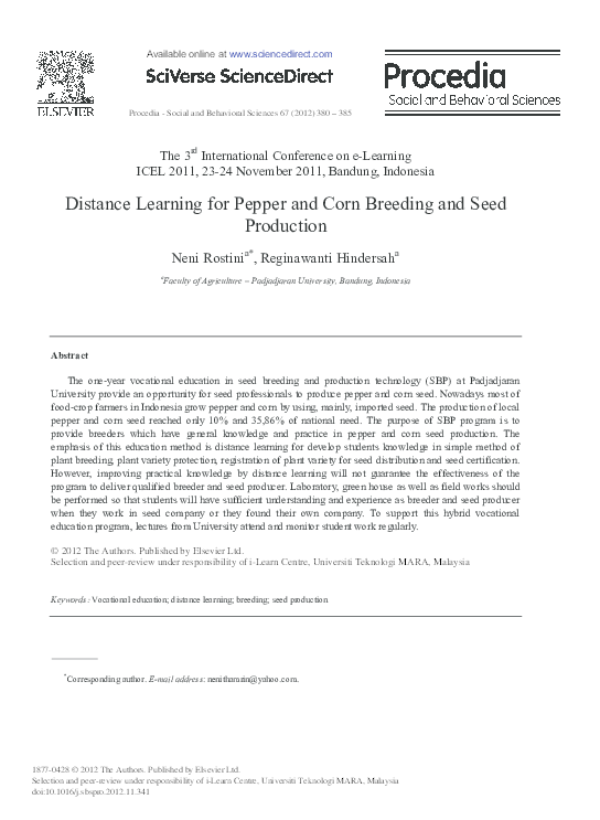 (PDF) Distance Learning for Pepper and Corn Breeding and Seed Production