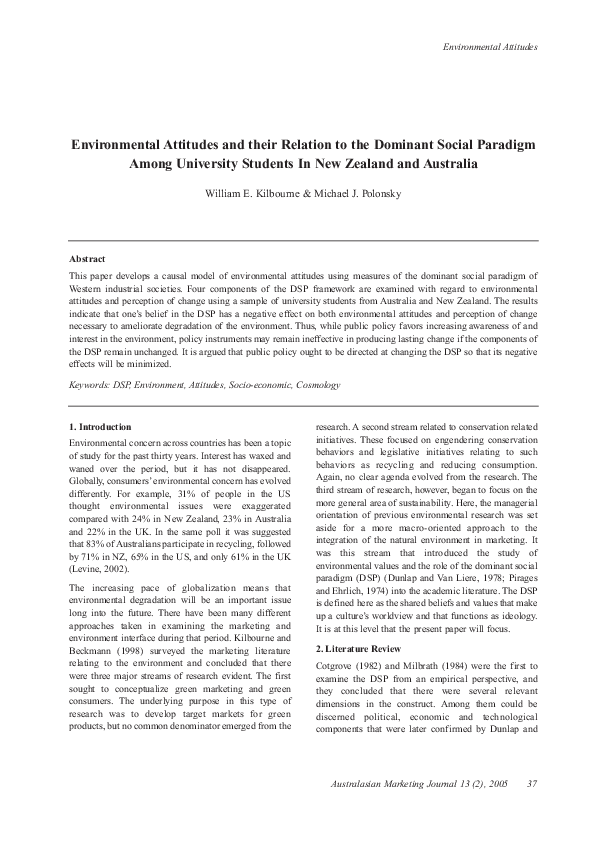 (PDF) Environmental attitudes and their relation to the dominant social ...