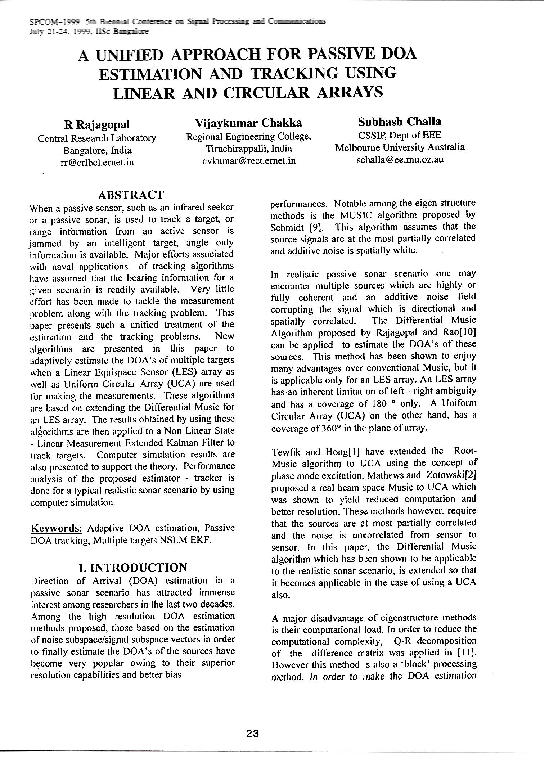 Unified Approach For Passive Doa Estimation And Tracking Using Linear And Circular Arrays 
