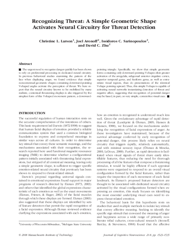 (PDF) Recognizing threat Simple geometric shapes activate neural circuitry underlying threat ...