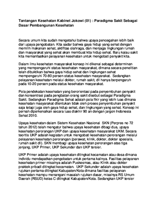 (DOC) Tantangan Kesehatan Kabinet Jokowi (01) : Paradigma Sakit Sebagai ...