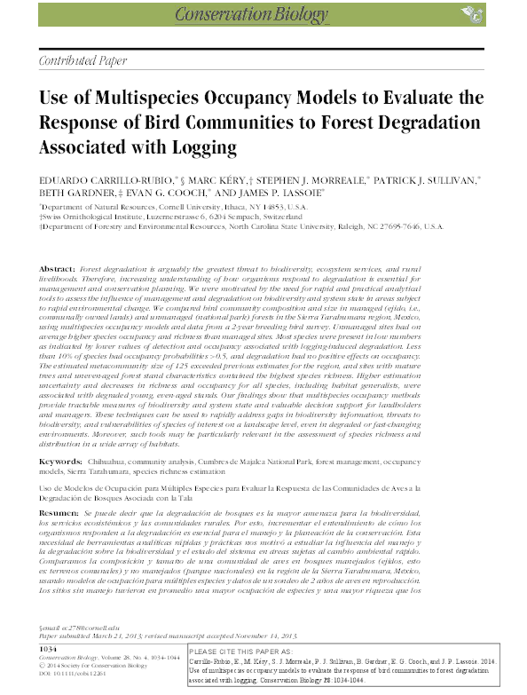 Use Of Multi Species Occupancy Models To Evaluate The Response Of Bird Communities To Forest