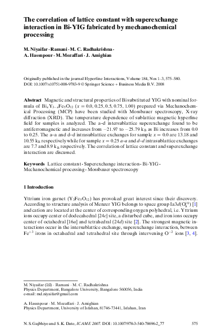 (PDF) The correlation of lattice constant with superexchange ...