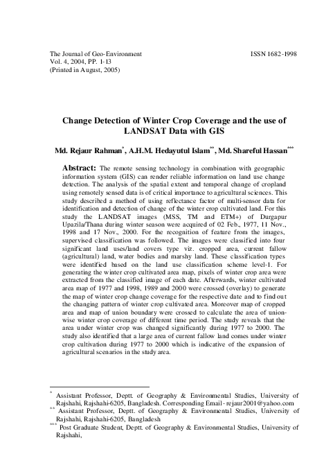 (PDF) Change Detection of Winter Crop Coverage and the use of LANDSAT ...