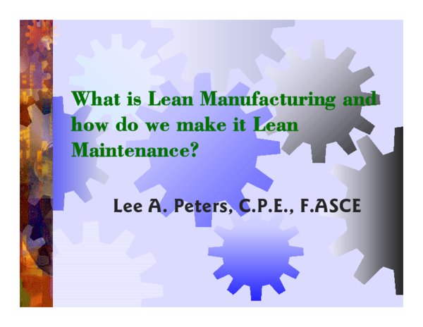 (PDF) What is Lean Manufacturing and how do we make it Lean Maintenance