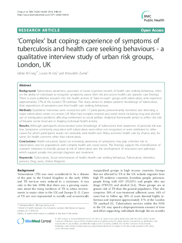 (PDF) ‘Complex’ but coping: experience of symptoms of tuberculosis and ...