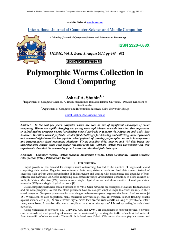 (PDF) Polymorphic Worms Collection in Cloud Computing