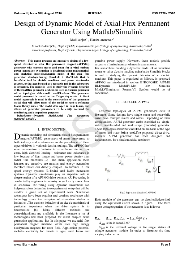 (PDF) Design of Dynamic Model of Axial Flux Permanent Generator Using Matlab/Simulink
