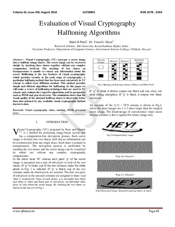 (PDF) Evaluation of Visual Cryptography Halftoning Algorithms