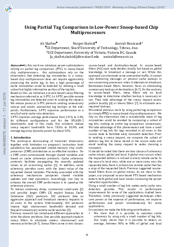 (PDF) Using Partial Tag Comparison in LowPower Snoopbased Chip ...